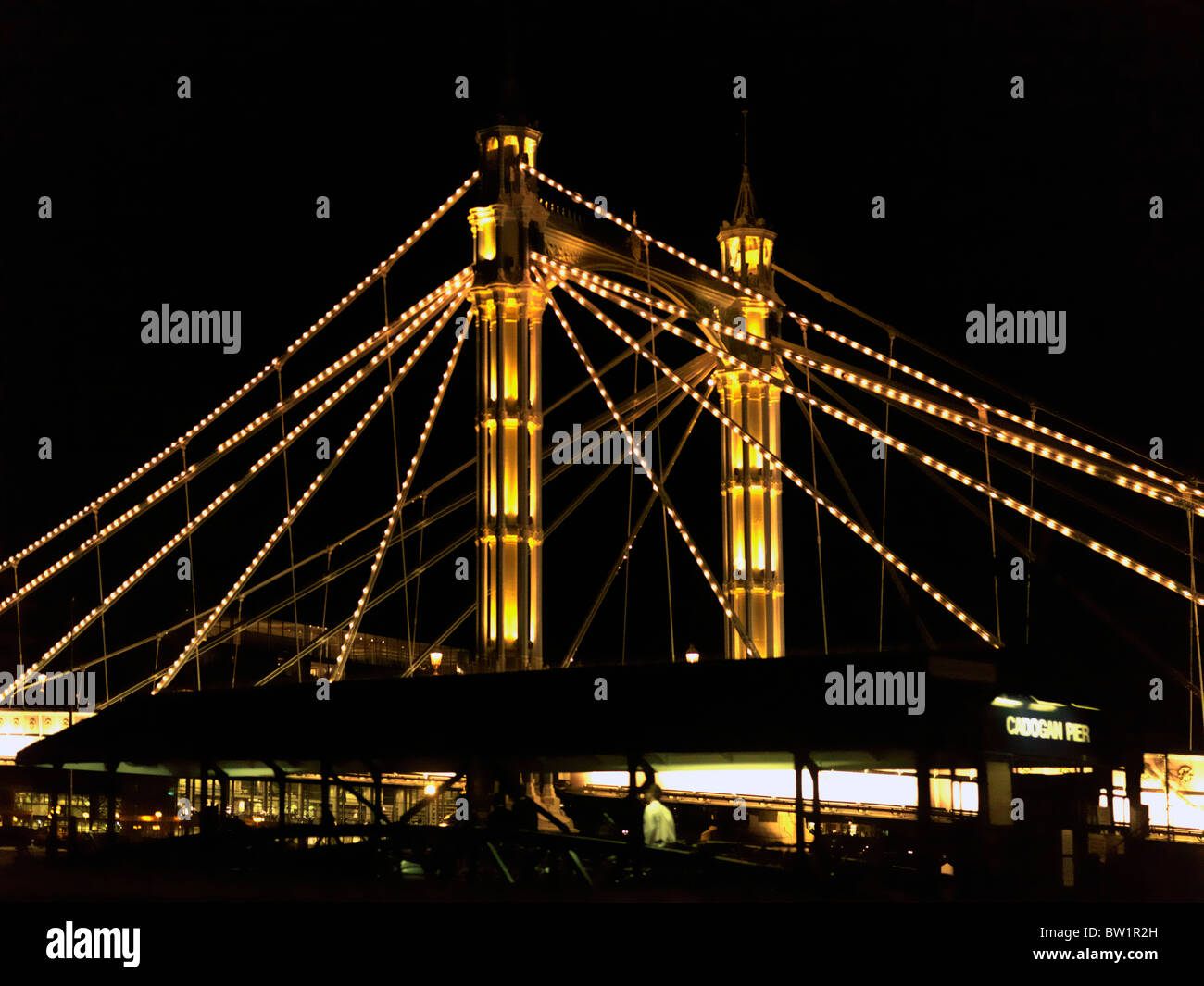 London England Chelsea Albert Bridge Illuminated At Night Stock Photo ...