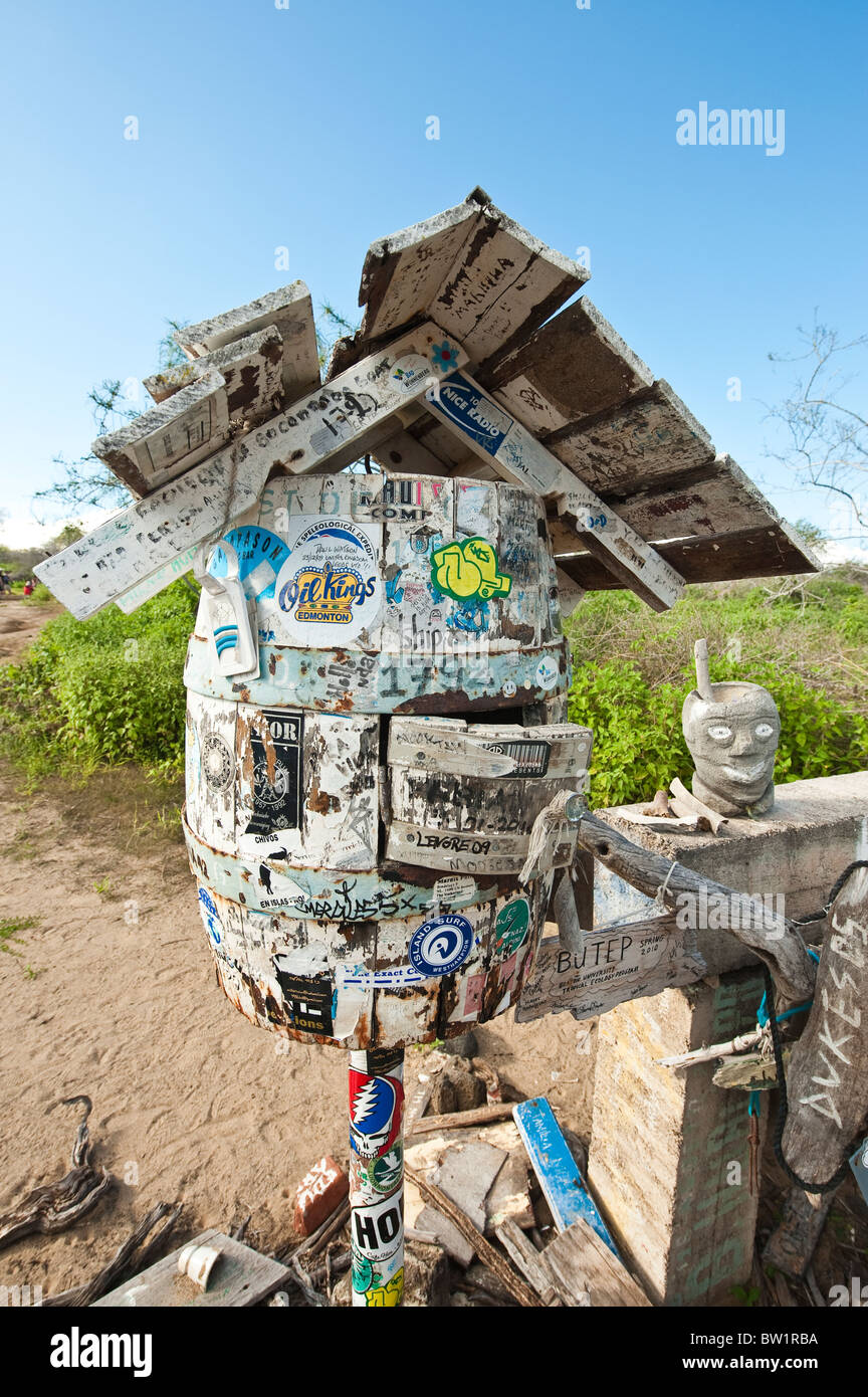 Galapagos Islands, Ecuador. Mail drop barrel at Post Office Bay, Isla ...