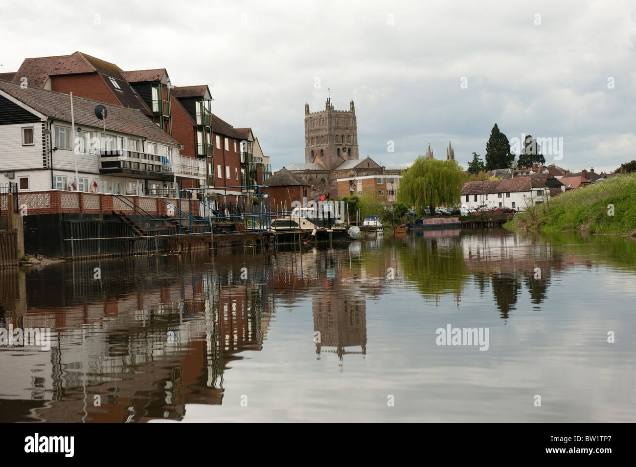 View of Back Of Avon from River Avon Showing Church Tower Stock Photo ...