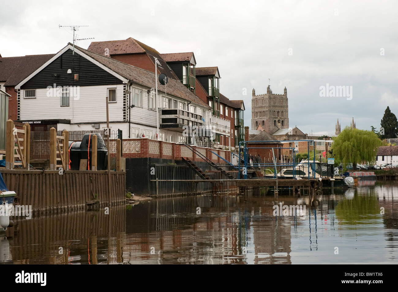 View of Back Of Avon from River Avon Showing Church Tower Stock Photo ...