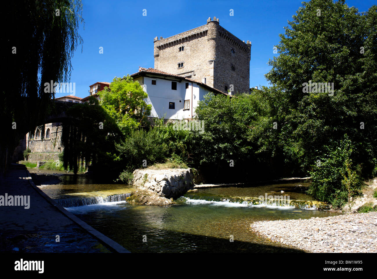 Rio quiviesa flows into the rio deva at potes hi-res stock photography ...