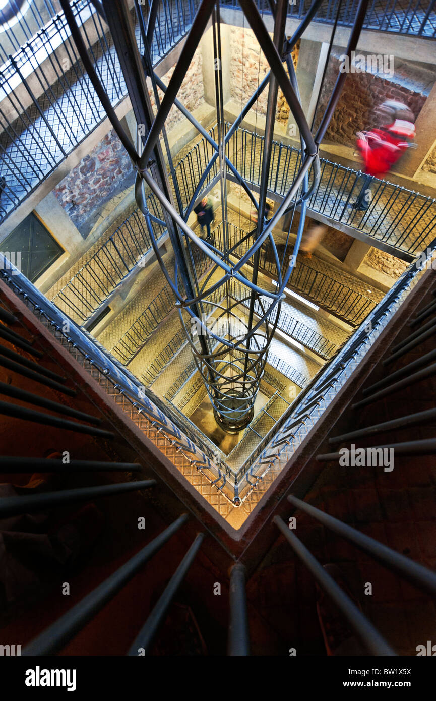 Modern futuristic elevator inside the Astronomical clock tower in the ...