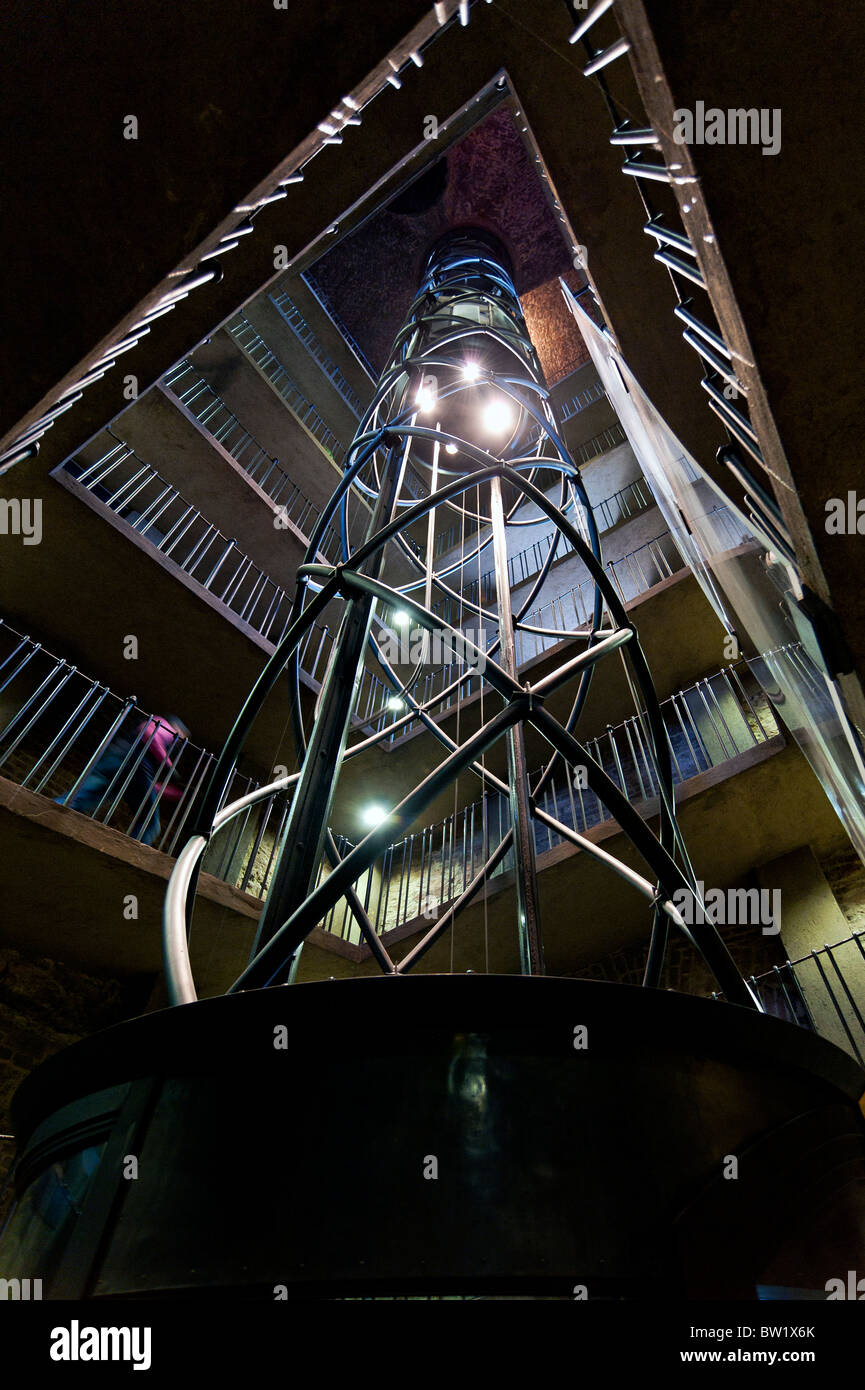 Modern futuristic elevator inside the Astronomical clock tower in the ...