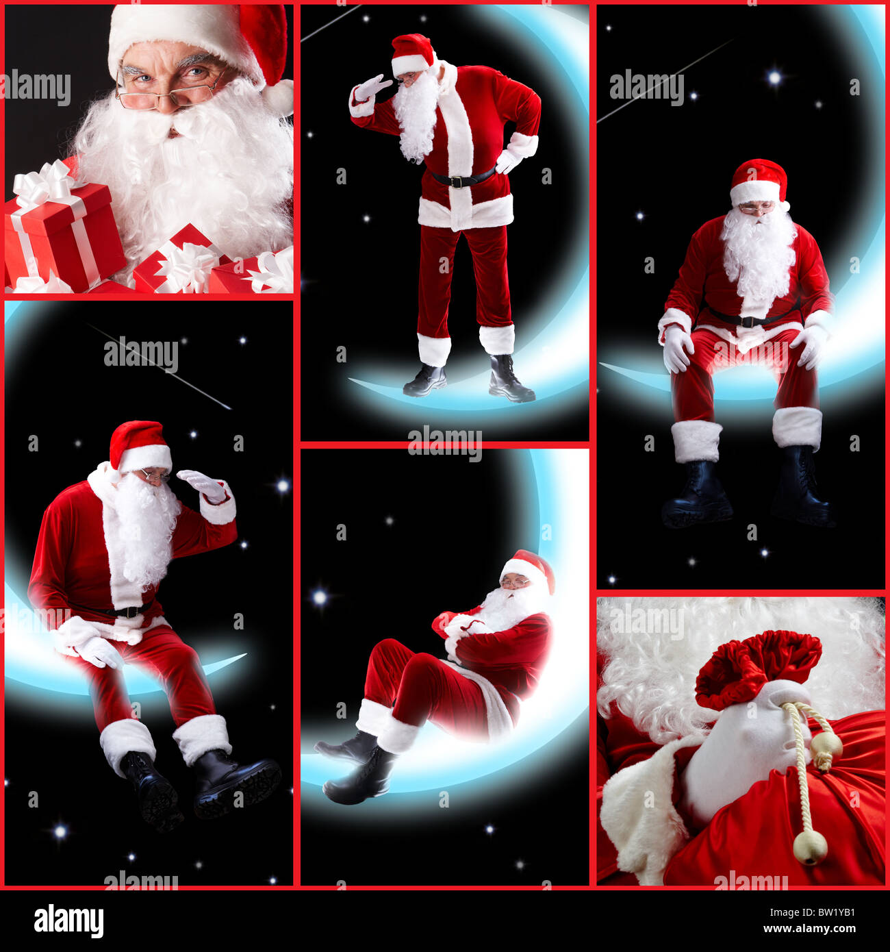 Collage of six image with Santa Claus Stock Photo - Alamy