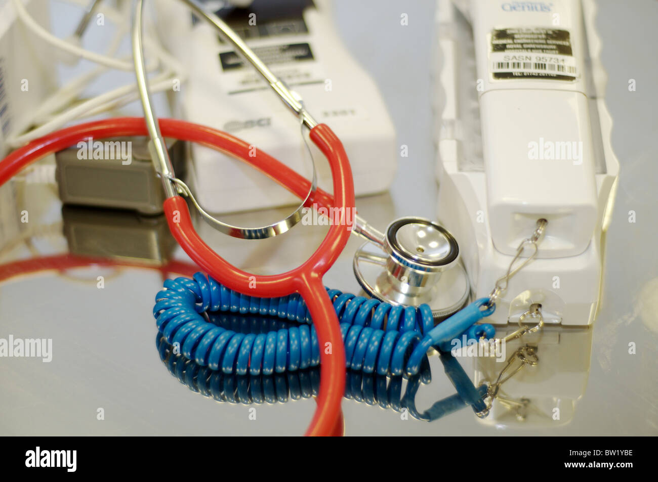 Stethoscope and blood pressure equipment in a hospital Stock Photo - Alamy