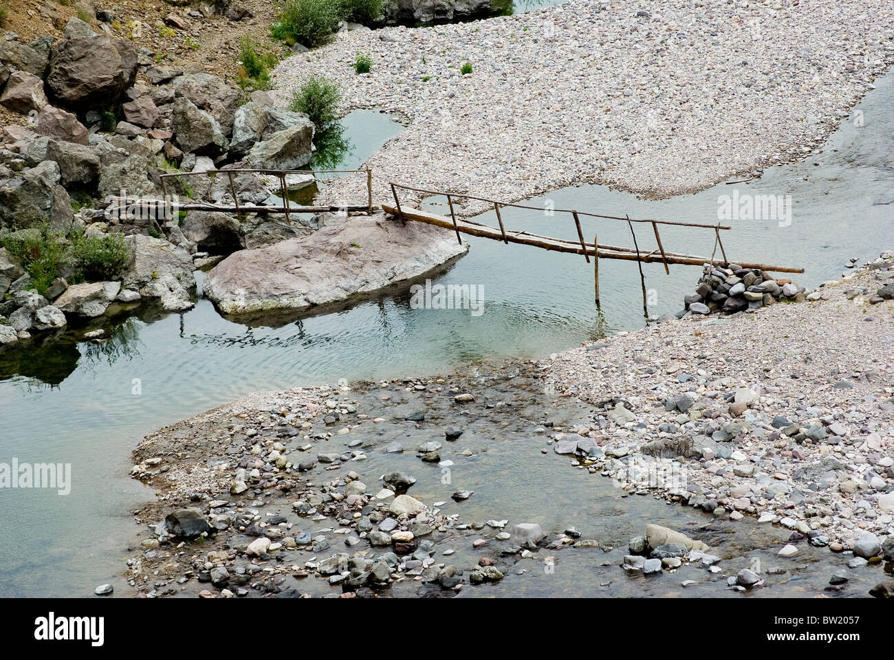 Primitive wooden bridge Stock Photo - Alamy