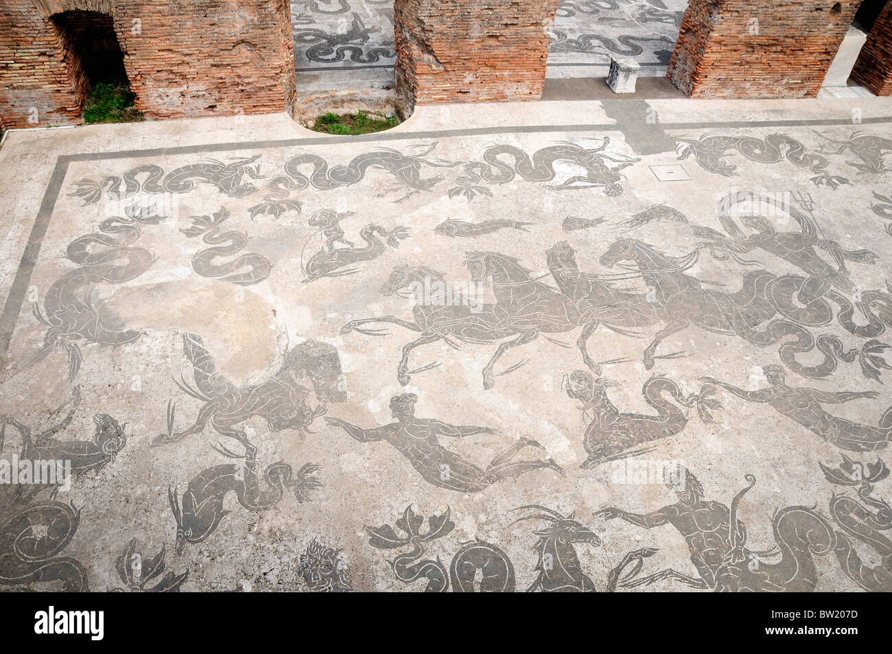 Mosaic detail, Gymnasium, Baths of Neptune, Ostia Antica Stock Photo ...