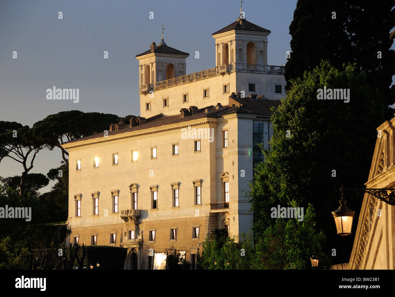 Villa Medici exterior at sunset within the Villa Borghese garden Stock ...