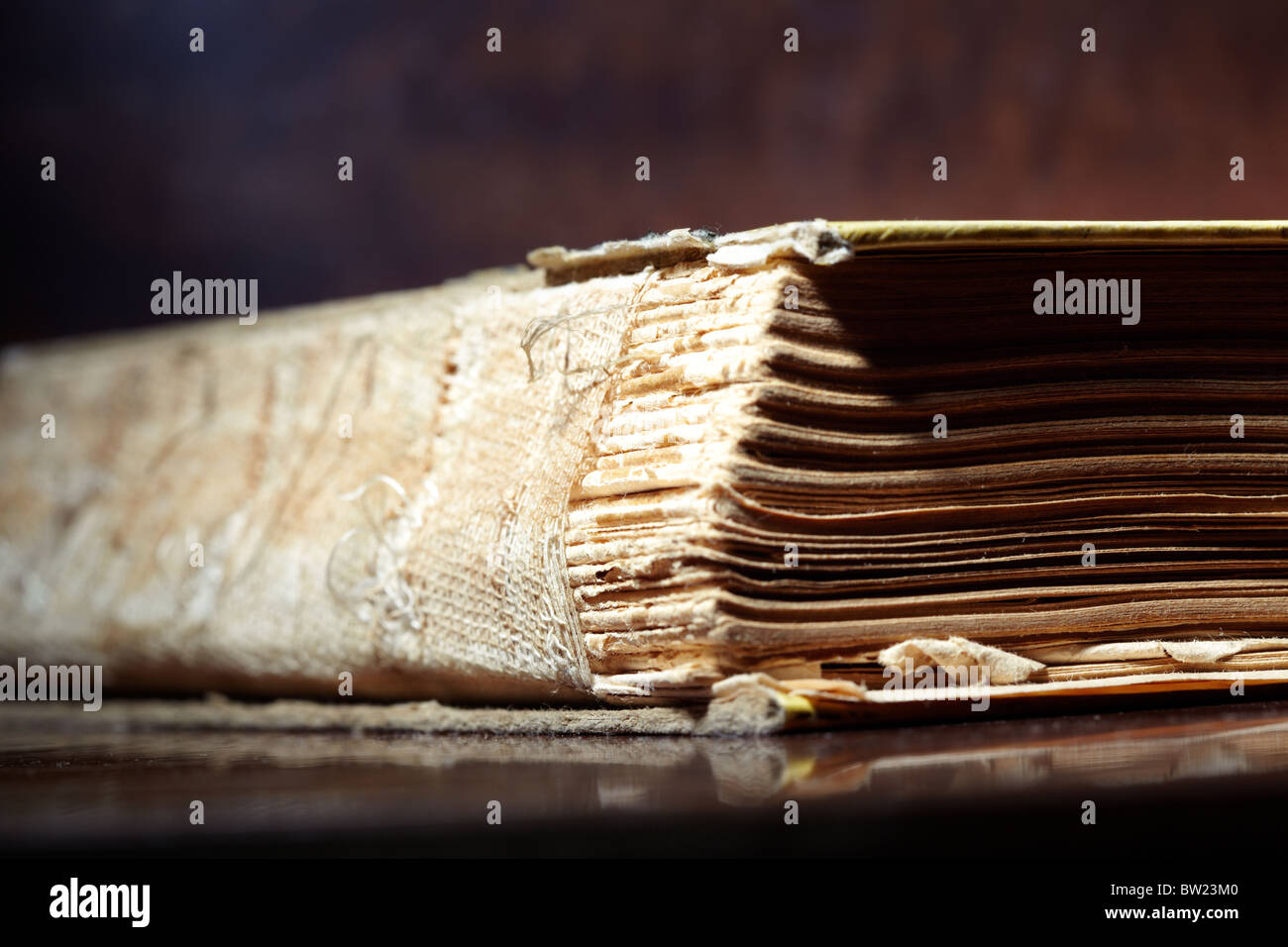Damaged cover of the old book. Close-up photo with shallow depth of ...