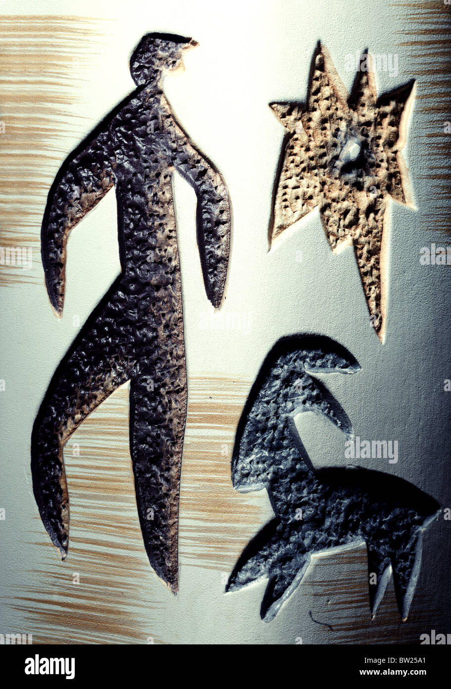 Ancient rock painting on the old stone. Natural light and colors Stock ...