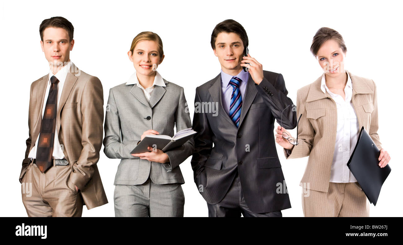 Elegant business people standing in line and looking at camera Stock ...
