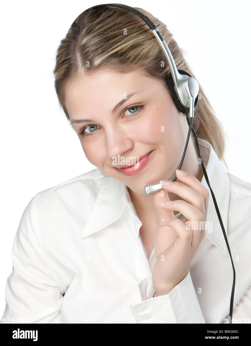 A friendly secretary/telephone operator in an office environment Stock ...