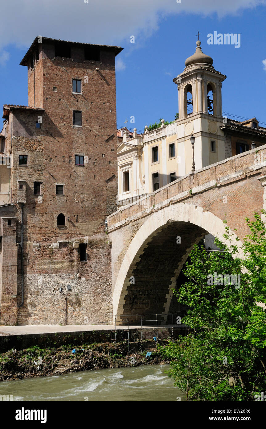 Ponte Fabricio & Isola Tiberina with River Tiber Stock Photo - Alamy