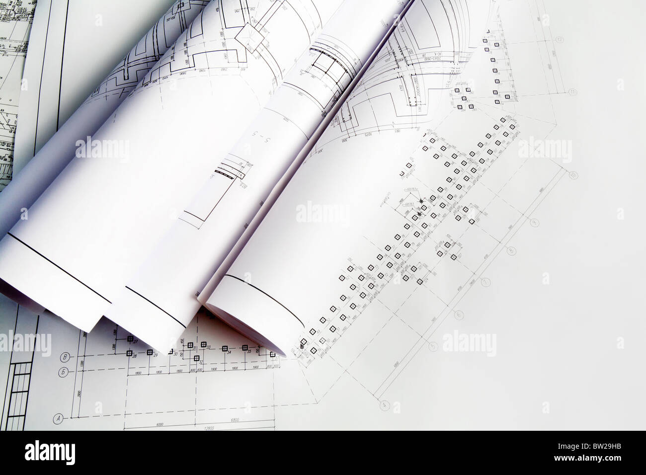 Close-up of blueprints with sketches of projects Stock Photo - Alamy
