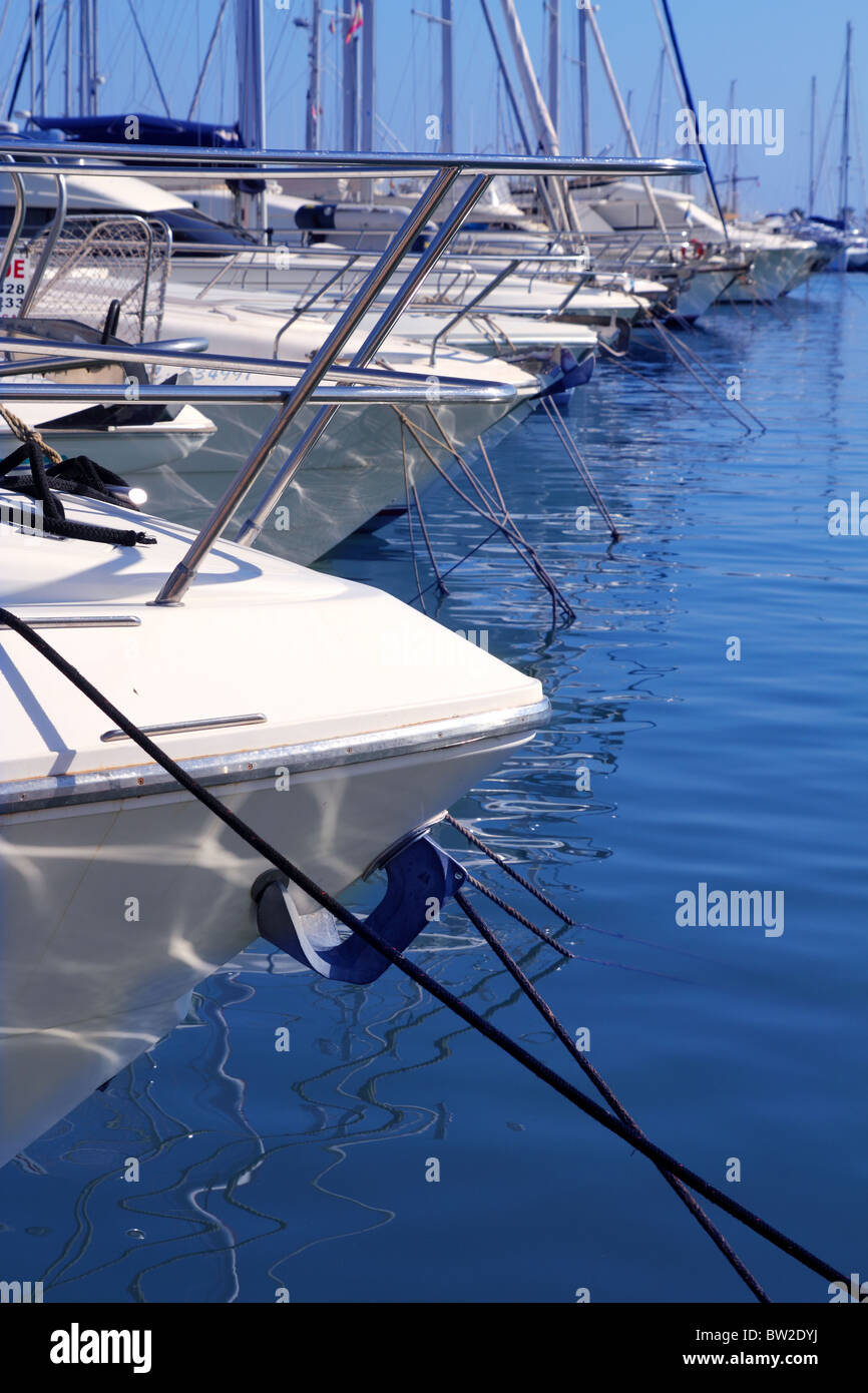 Boats bow in marina Mediterranean sea bow detail harbor Stock Photo - Alamy