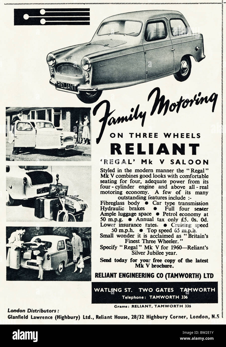 Advertisement in English magazine circa 1960 for Reliant Three Wheeler ...