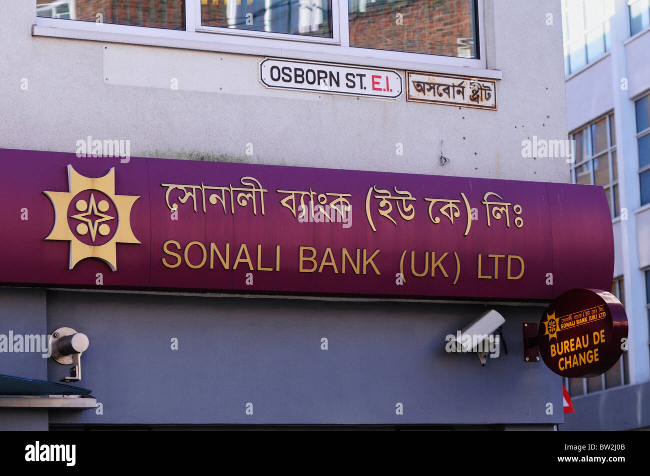 Sonali Bank (UK) Ltd sign, Osborn Street, London, England, UK Stock ...