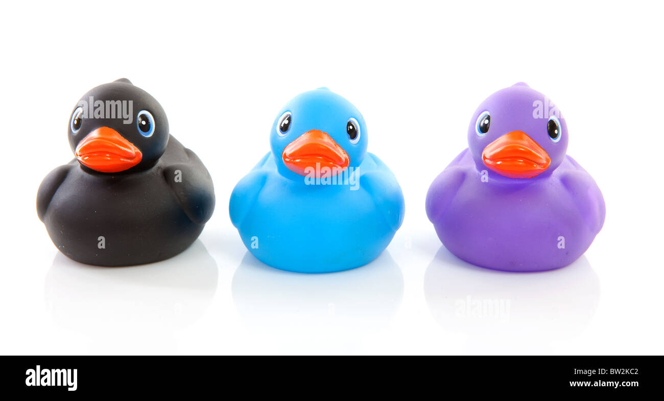 Three colorful rubber ducks isolated on white background Stock Photo ...