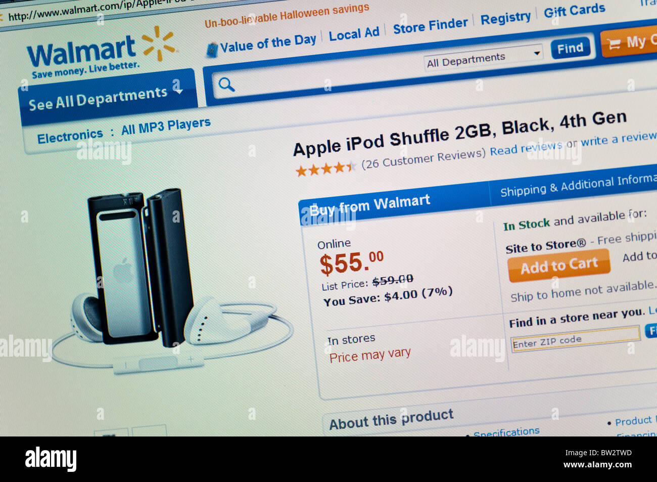 Walmart store website screen shot with iPod Stock Photo - Alamy