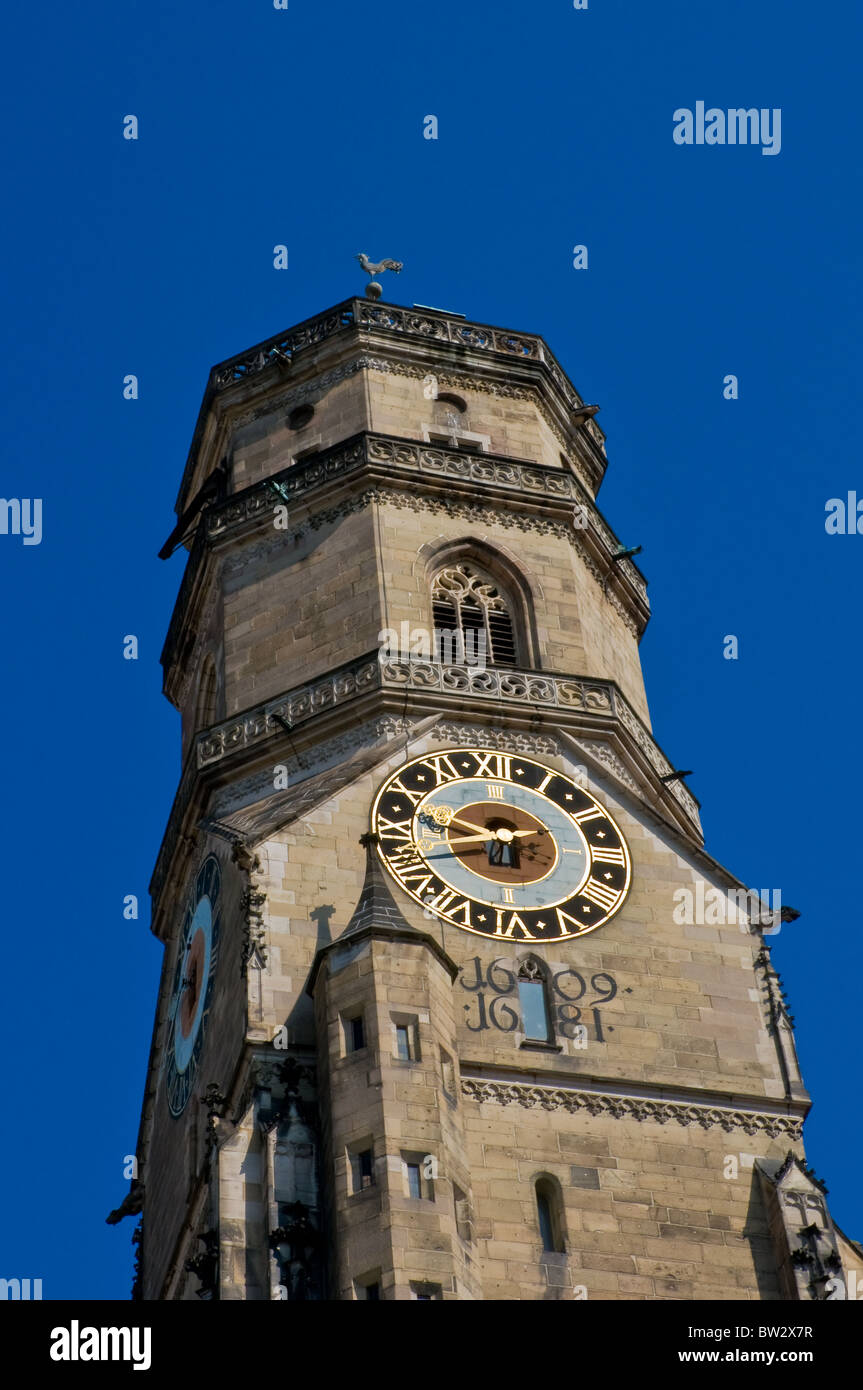 Clock tower of Stiftskirche in Stuttgart, Germany Stock Photo - Alamy