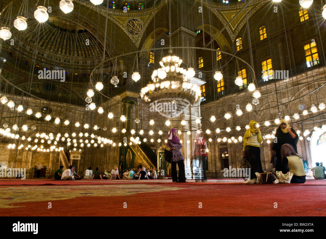 Beautiful interior at the Muhammad Ali mosque in the Citadel of Cairo ...