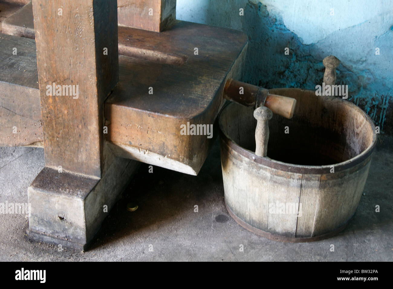 Old wine vat and grape press, closeup Stock Photo - Alamy