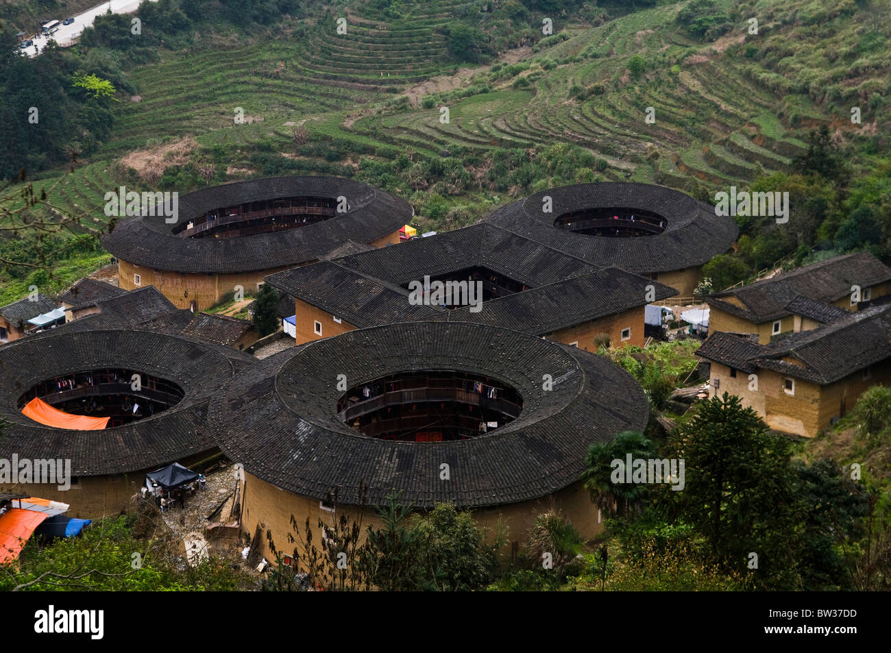 The big Tulou buildings in the Yongding region of Nanjing county in ...