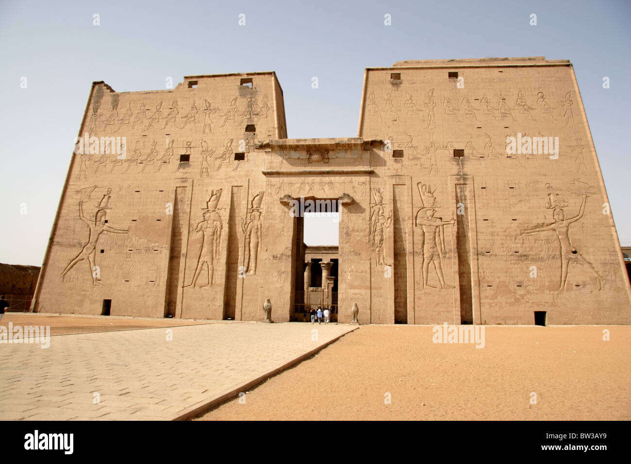 Main entrance to the Ptolemaic Temple of Horus in the ancient Egyptian ...