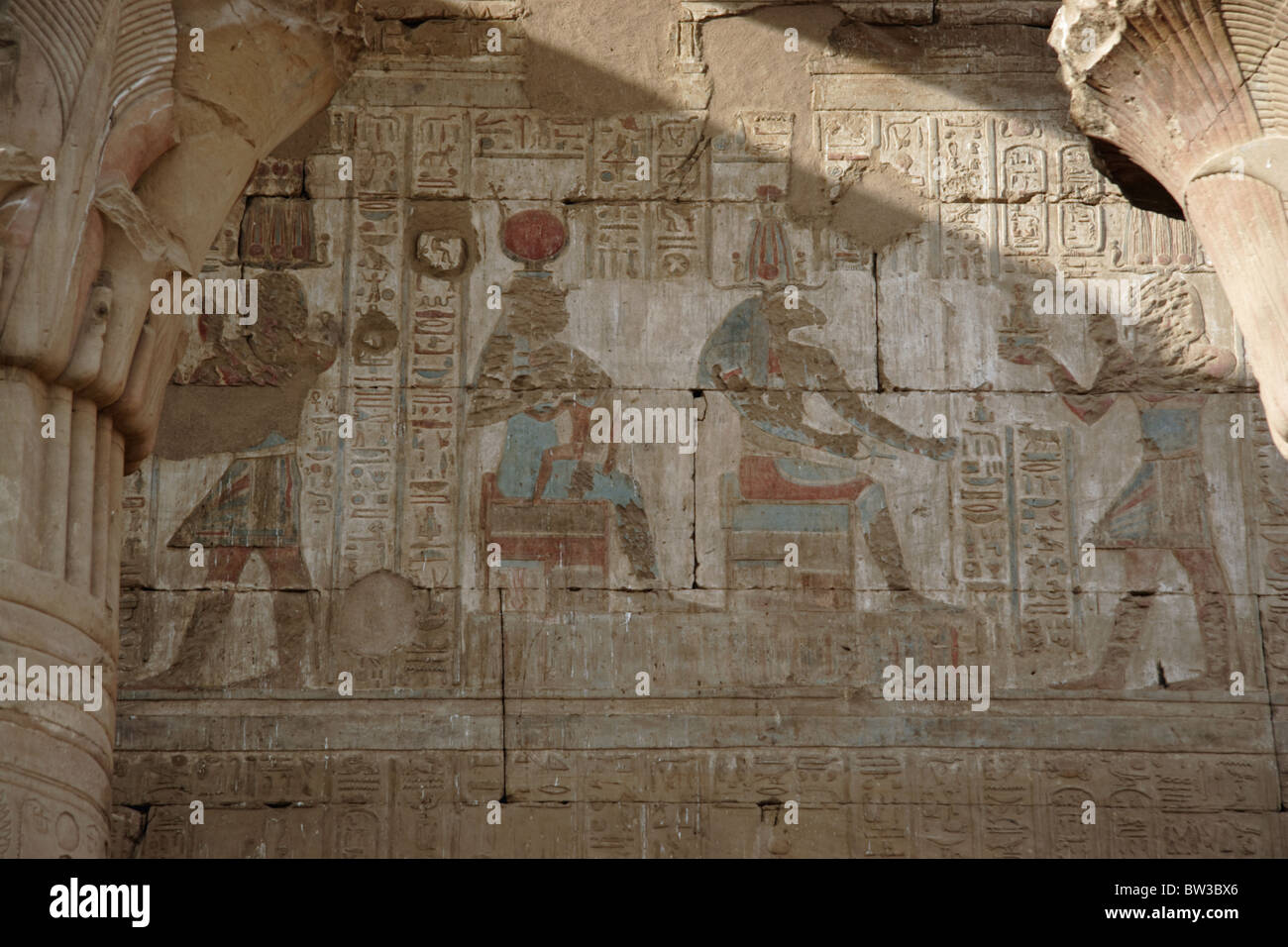 Hieroglyphics and mural paintings inside the Ptolemaic Temple of Horus ...