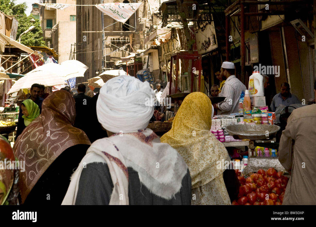 The old narrow market streets of Khan El Khalili in Cairo, Egypt Stock ...