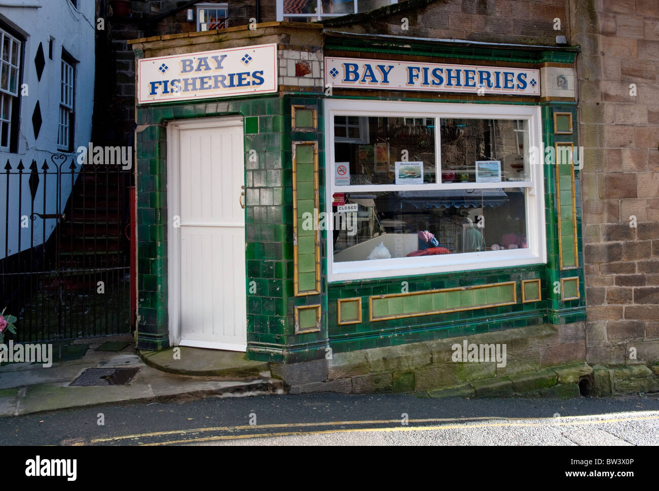 Wet fish shop in Robin Hoods Bay near Whitby, North Yorkshire Stock ...