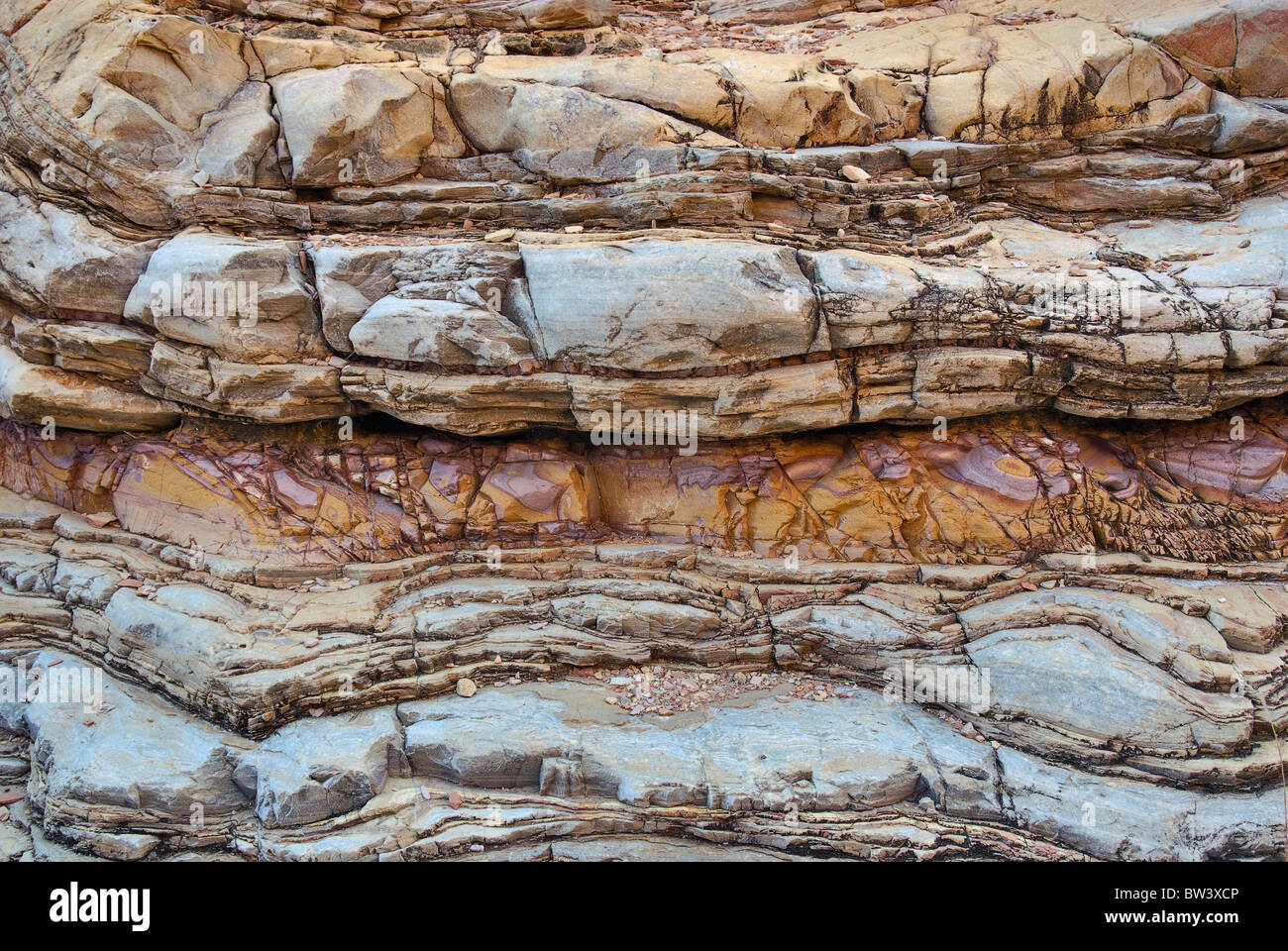 Boquillas formation limestone and shale twisted layers in Ernst Canyon ...