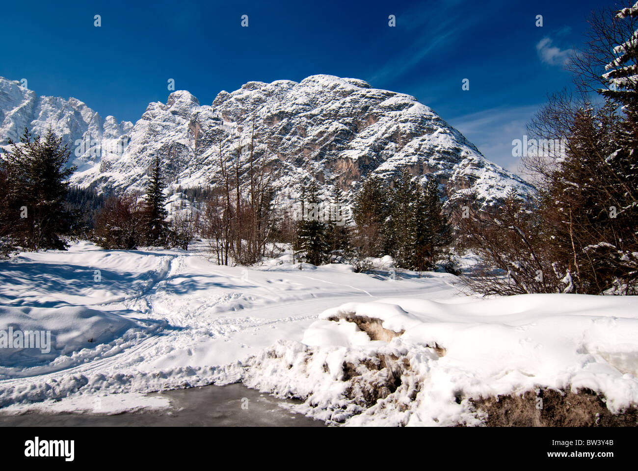 Cold Winter in the Heart of Dolomites, Veneto, Northern Italy Stock ...