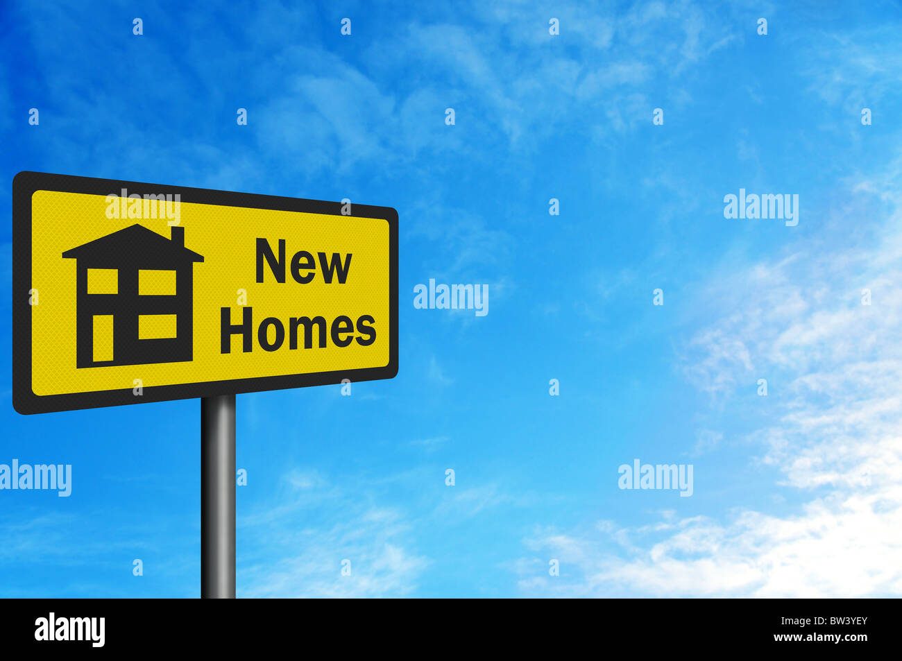 'New Homes' photo realistic sign against a blue sky, with space for ...