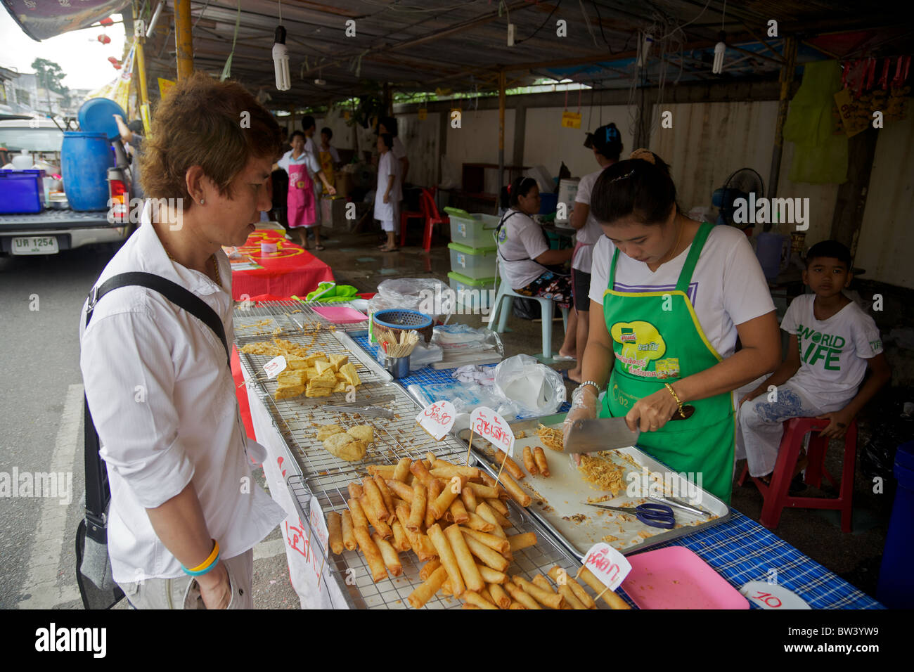 Food stall at the vegetarian festival in Phuket town Thailand Stock ...