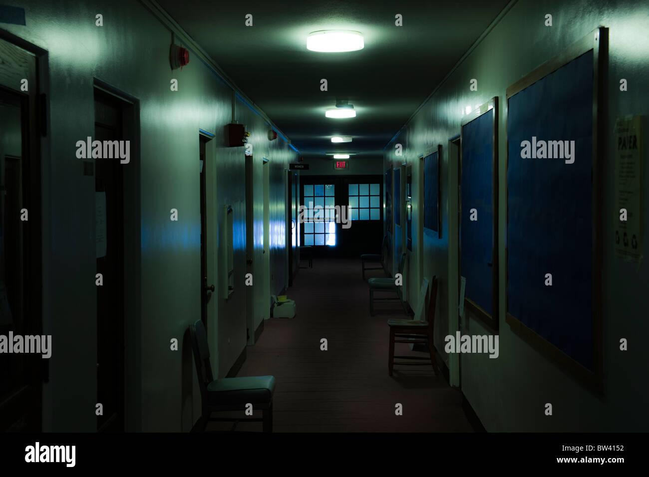 Hallway in a college building at night Stock Photo - Alamy