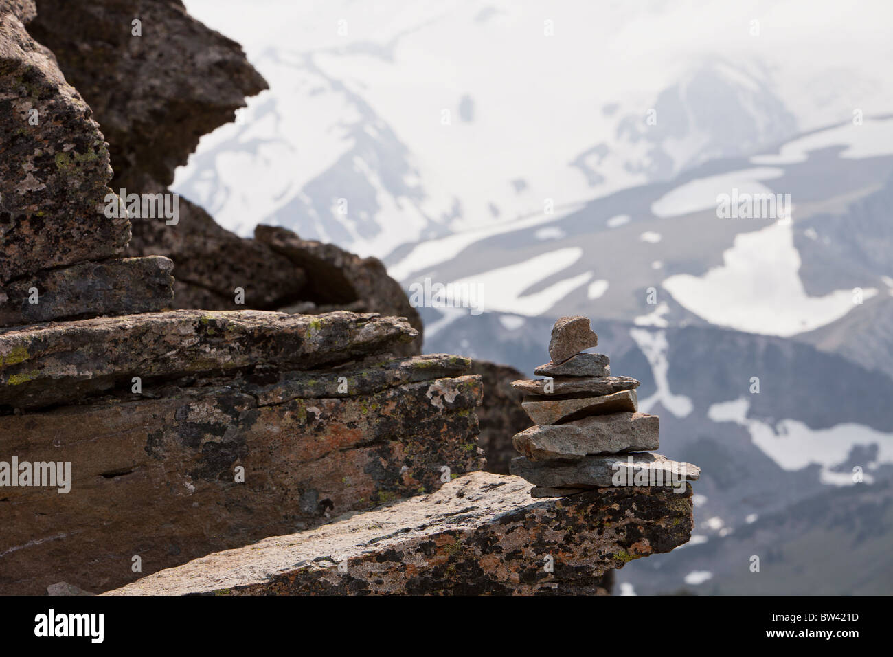 Rock Cairn At Altitude Stock Photo - Alamy