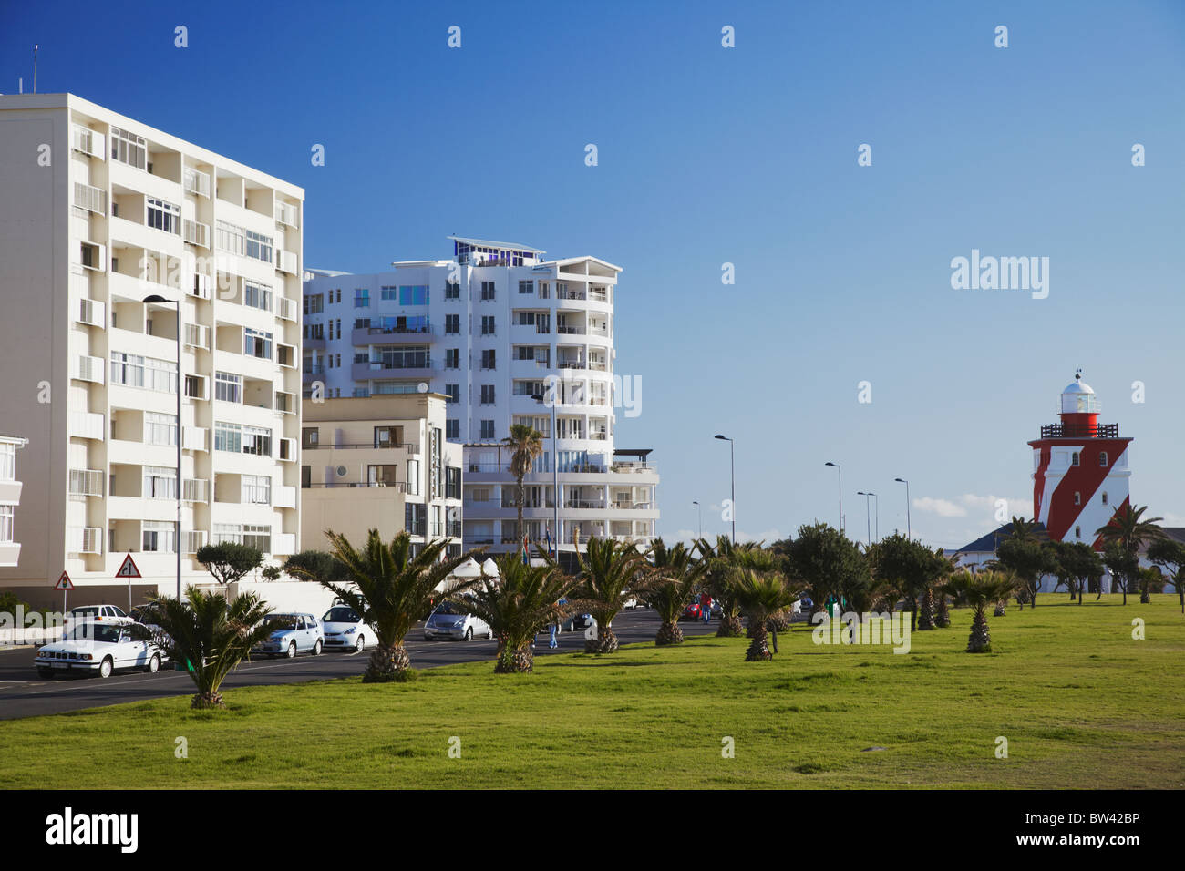Apartment blocks and Green Point Lighthouse, Green Point, Cape Town ...