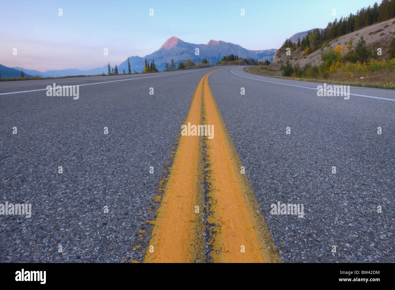 David Thompson Highway or Highway 11 in the Canadian Rockies during the ...