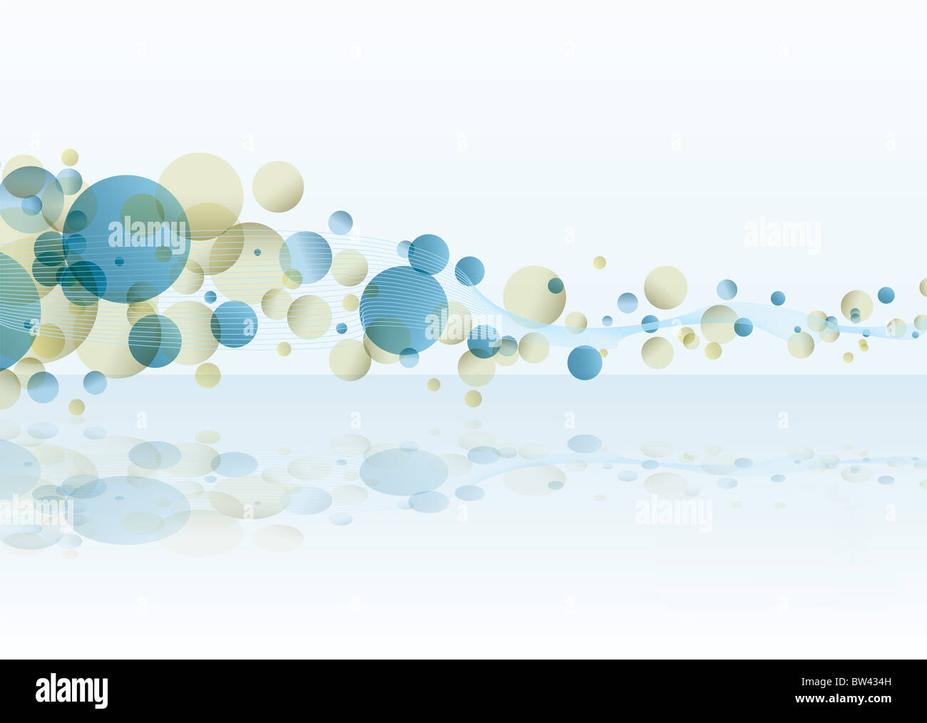Subtle white background with transparent colored bubbles and wavy line ...
