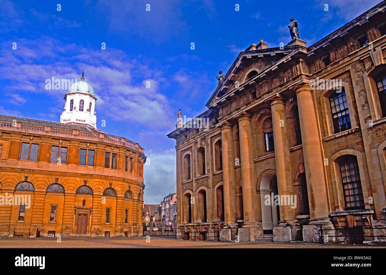 The Sheldonian Theatre (left) and the Clarendon Building, Oxford ...