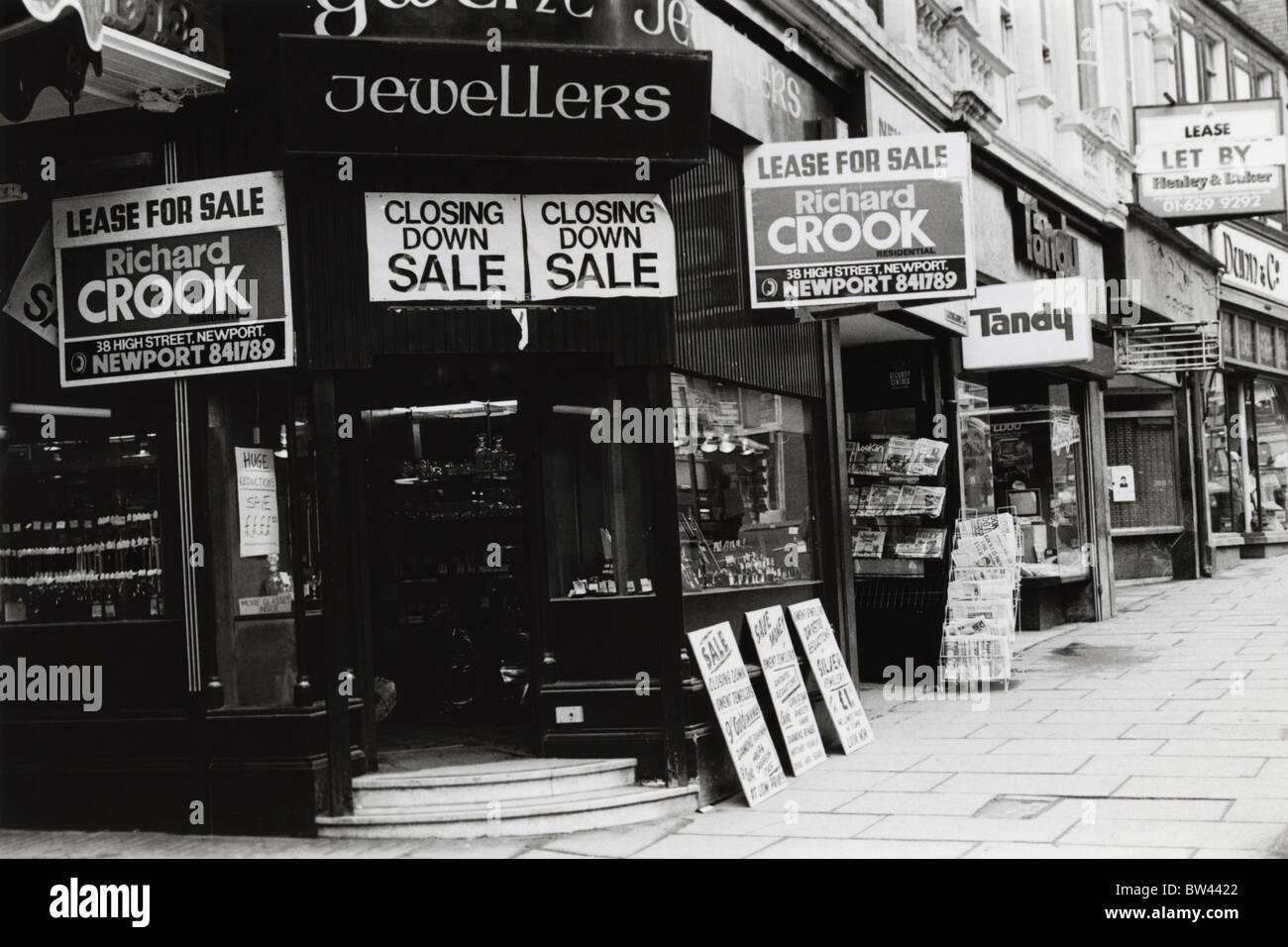 Closing down signs on shop in Newport South Wales UK 1980s Stock Photo ...