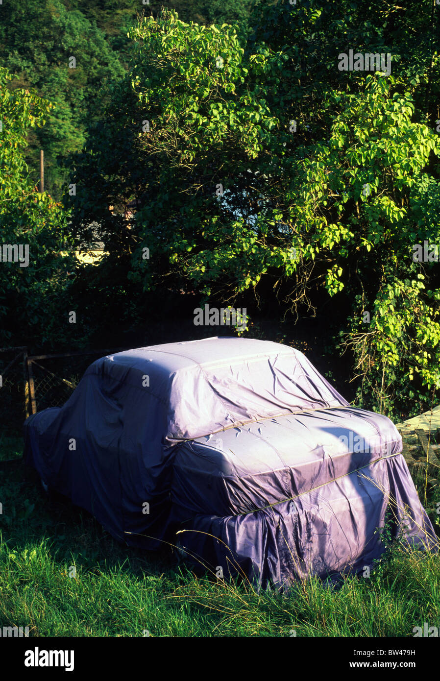 Covered car in nature Stock Photo - Alamy