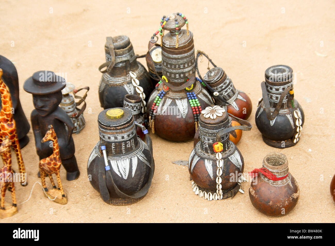 Africa, Ethiopia, Omo River Valley Hamer Tribe handicraft jugs on ...