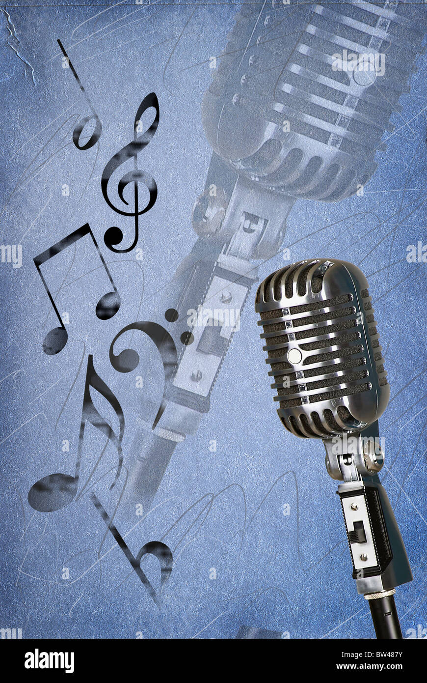 Retro microphone on paper background Stock Photo - Alamy