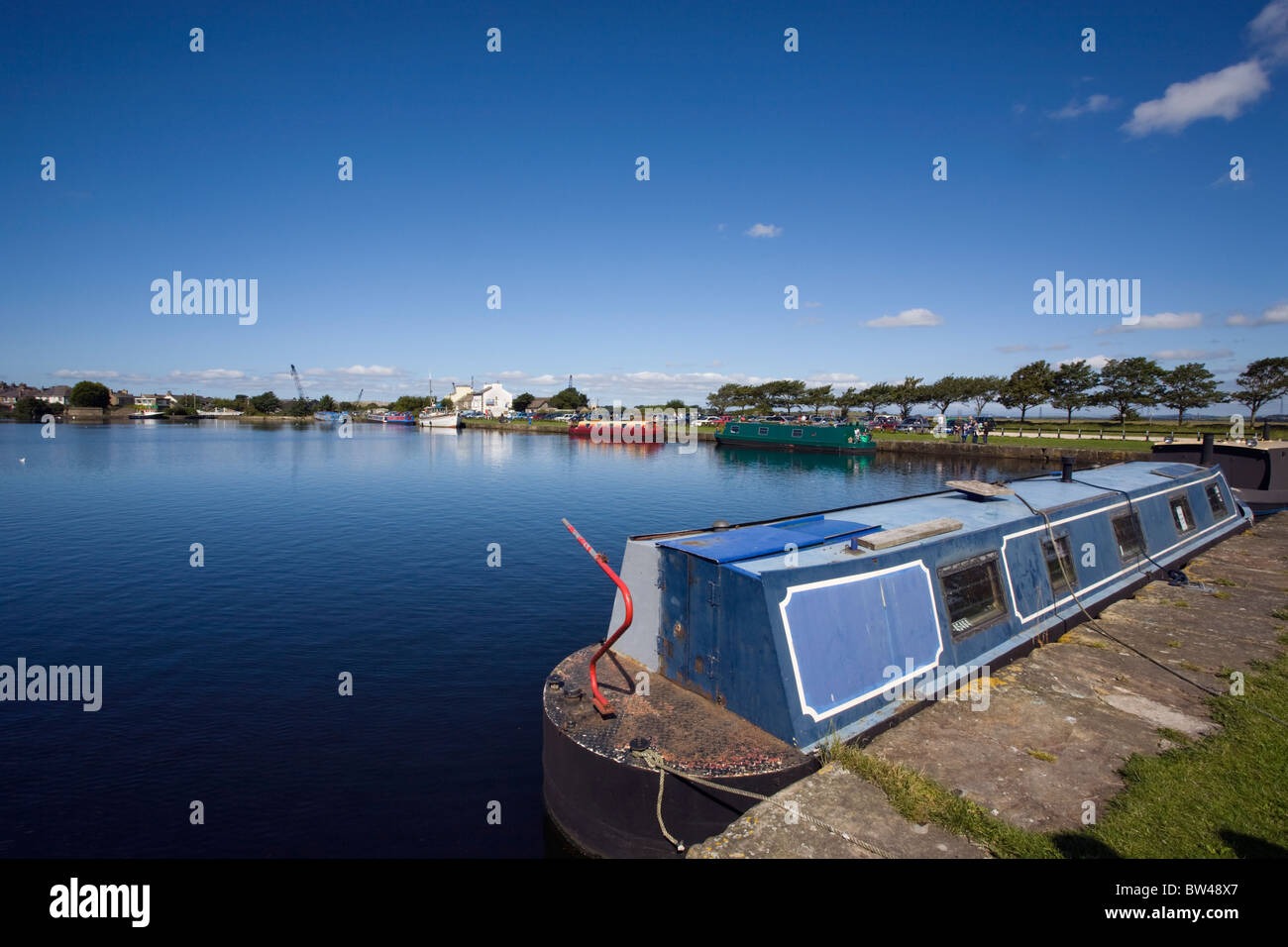 Narrow boat moored at Glasson Dock Basin on the Lancaster Canal Stock ...