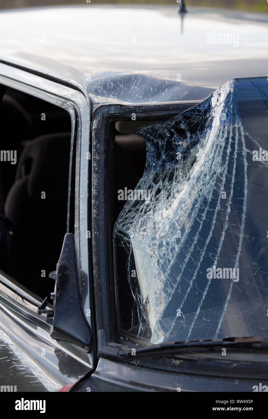 Broken car windshield after accident Stock Photo - Alamy