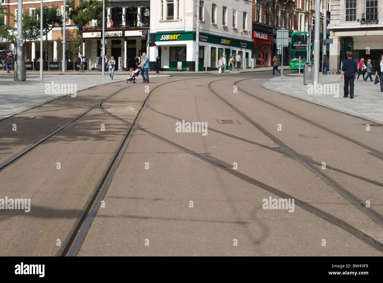 Tram lines on Beast Market Hill Nottingham Stock Photo - Alamy