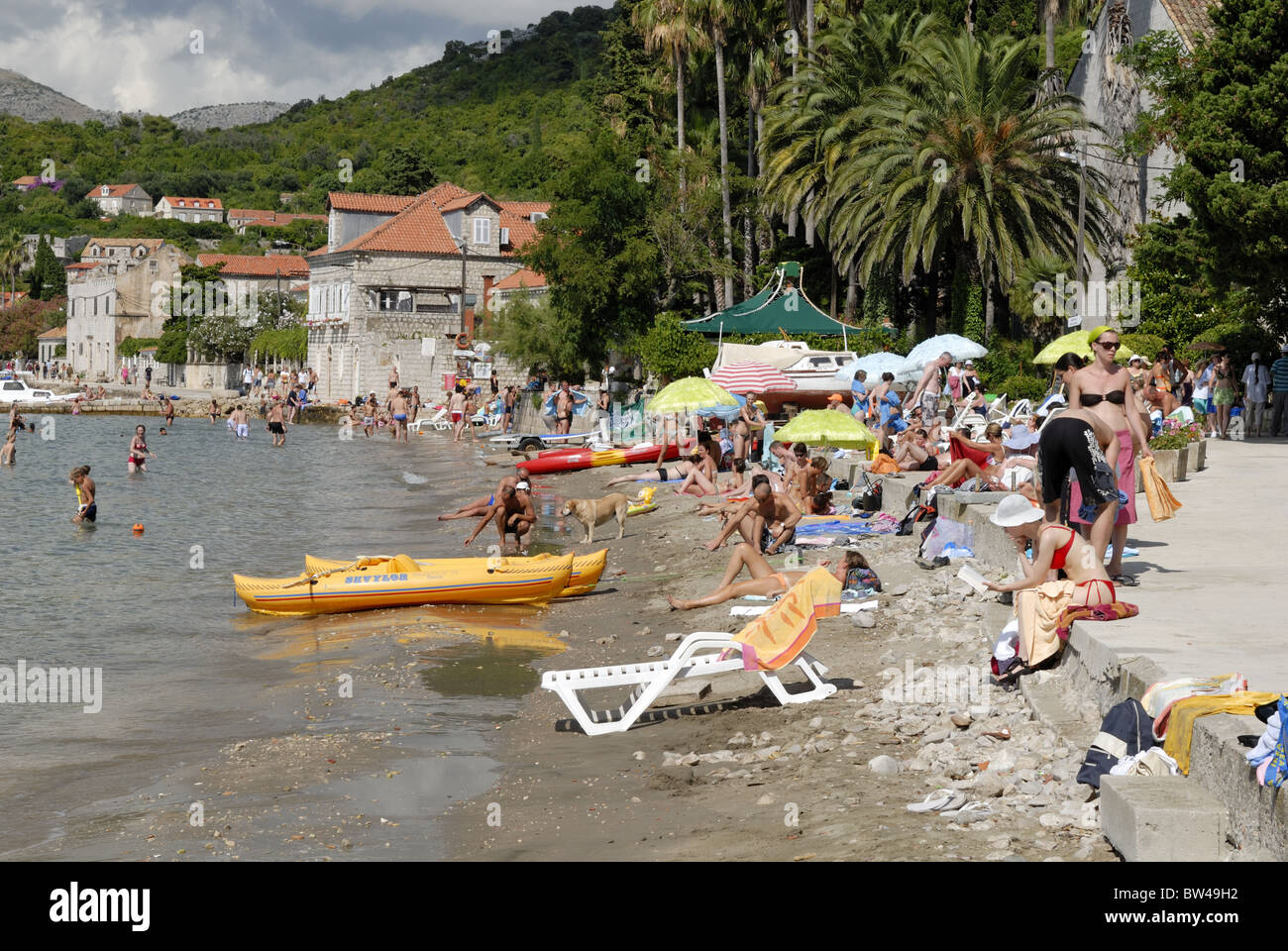A fine view to the beach of the Lopud Village on the Lopud Island ...