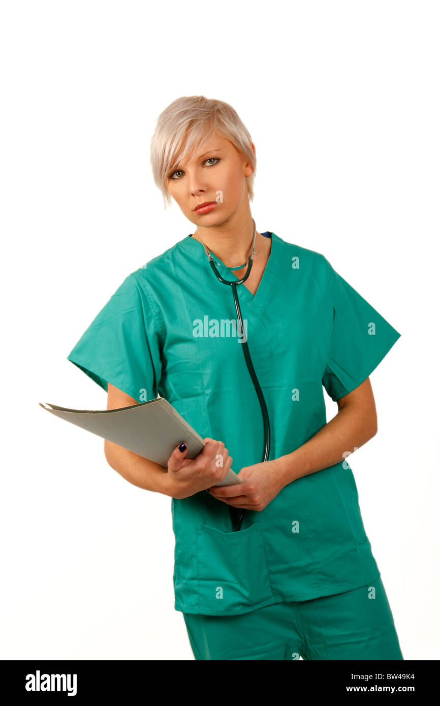 Young female doctor holding patients notes Stock Photo - Alamy
